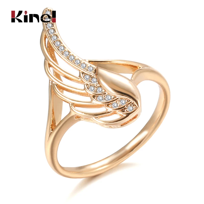 Kinel Hot Natural Zircon Angel Wings Ring 585 Rose Gold Ethnic Wedding ...