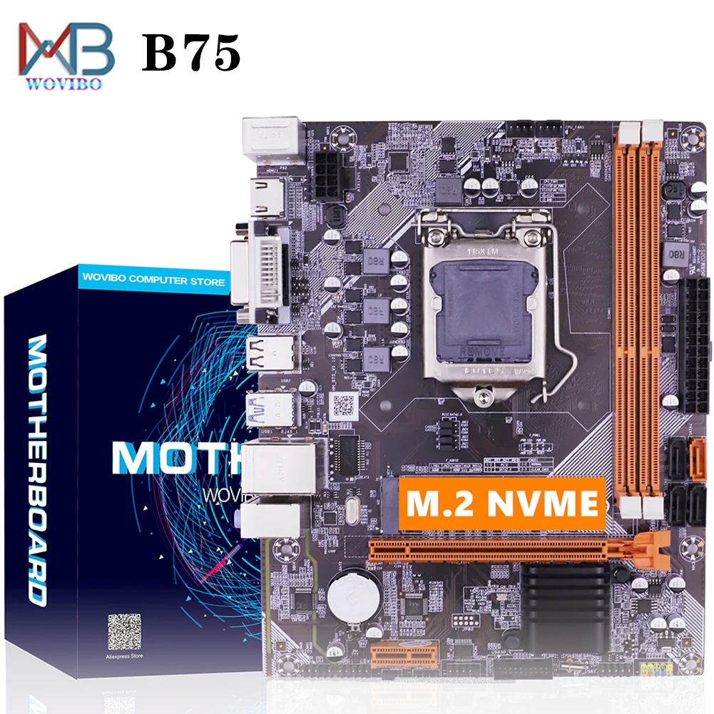 Computer Motherboard B75 LGA 1155 M.2 NVME USB 3.0 SATA III Mainboard ...