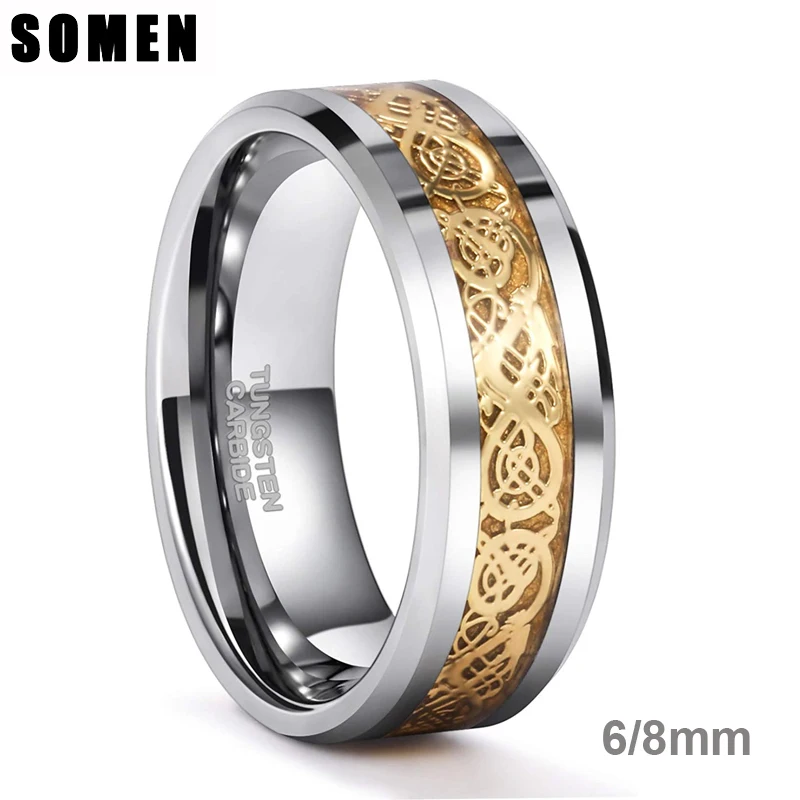 Somen-Ring-Men-Real-Tungsten-Ring-6mm-8mm-Gold-Celtic-Dragon-Polished ...