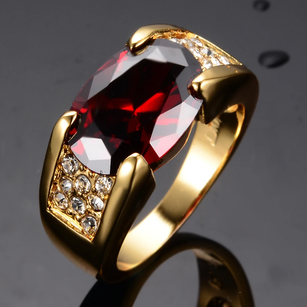 Charm-Male-Female-Red-Crystal-Stone-Ring-18KT-Yellow-Gold-Color-Thin ...