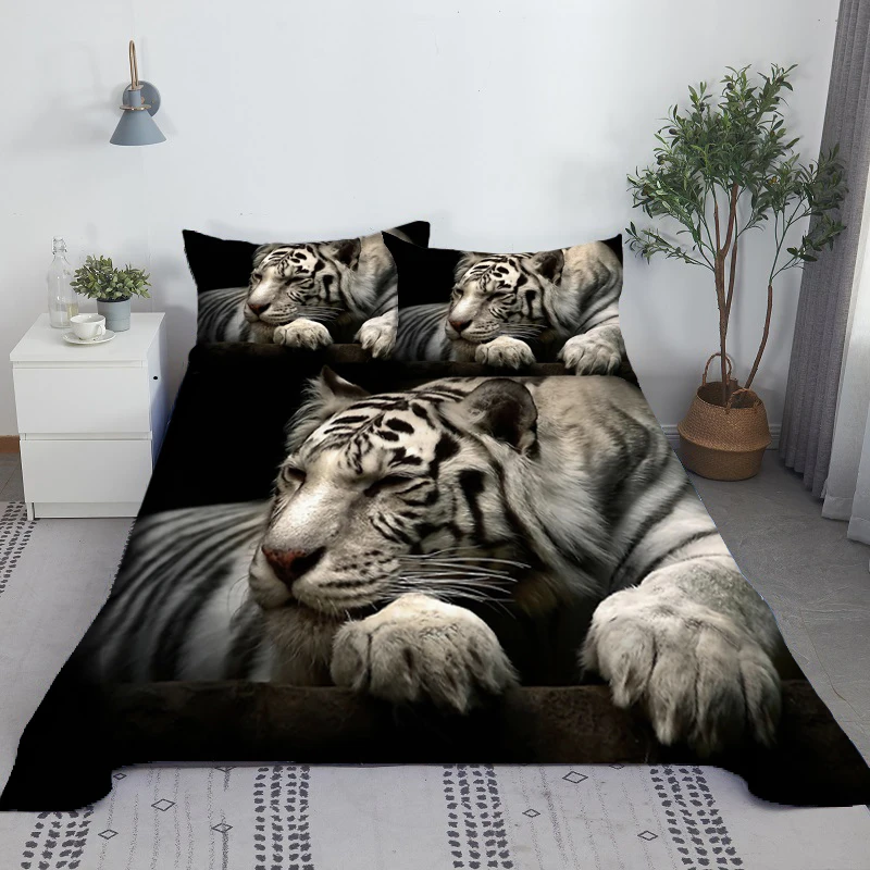 3D-White-Tigers-Bedding-Animals-Bed-Sheet-Set-Tiger-Bed-Flat-Sheet-With ...