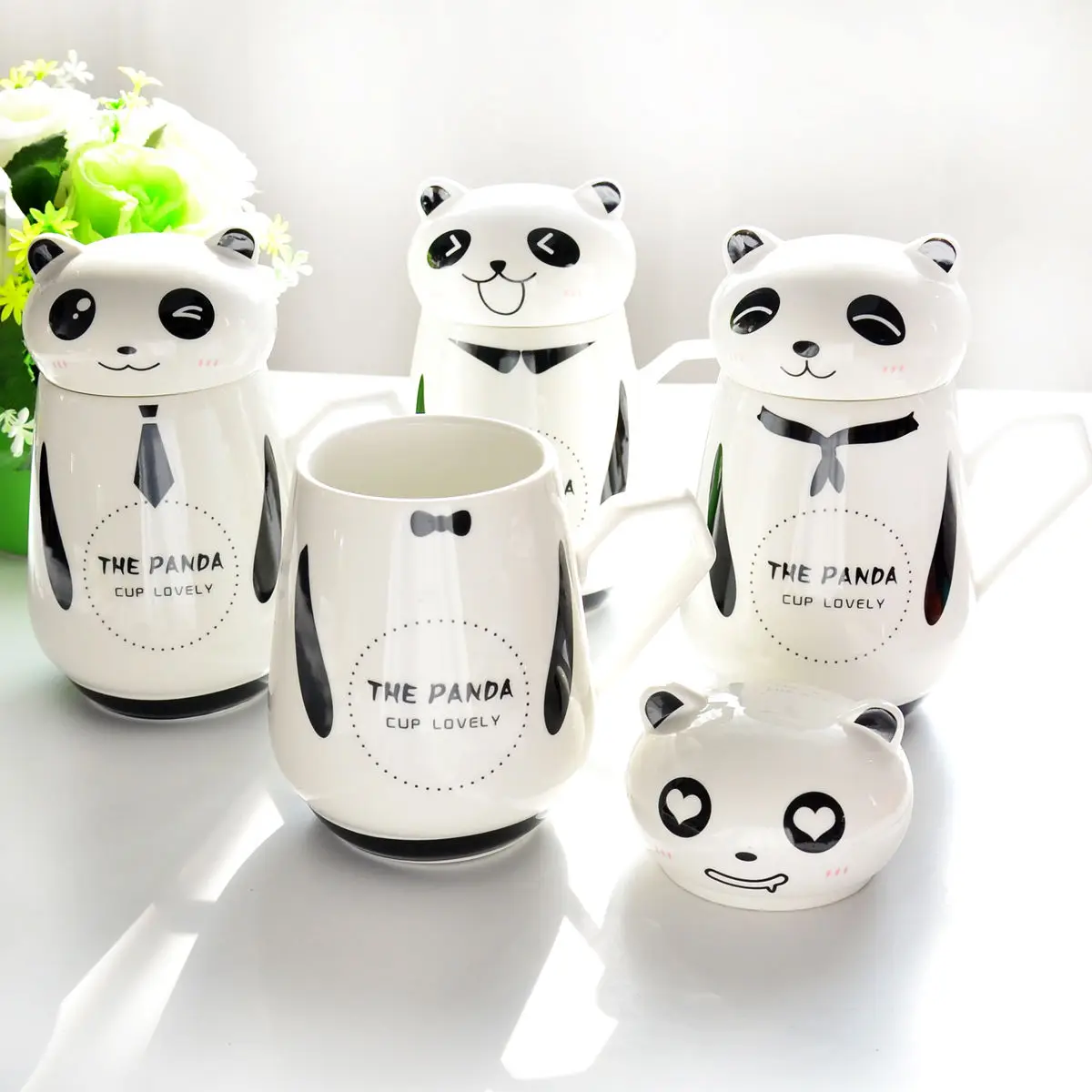 Super Cute Round Panda Cartoon Ceramic Cup Chinese Style Milk Breakfast ...