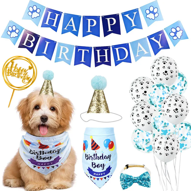 Dog Cat Birthday Party Decoration Set Hat Triangle Scarf Bow Tie ...