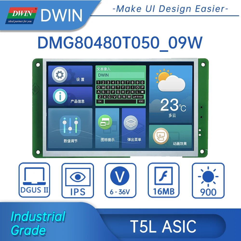 Dwin 5 Inch 800x480 Resolution Display Moudle Uart Highlighting Industrial Hmi Ips Tft Touch ...
