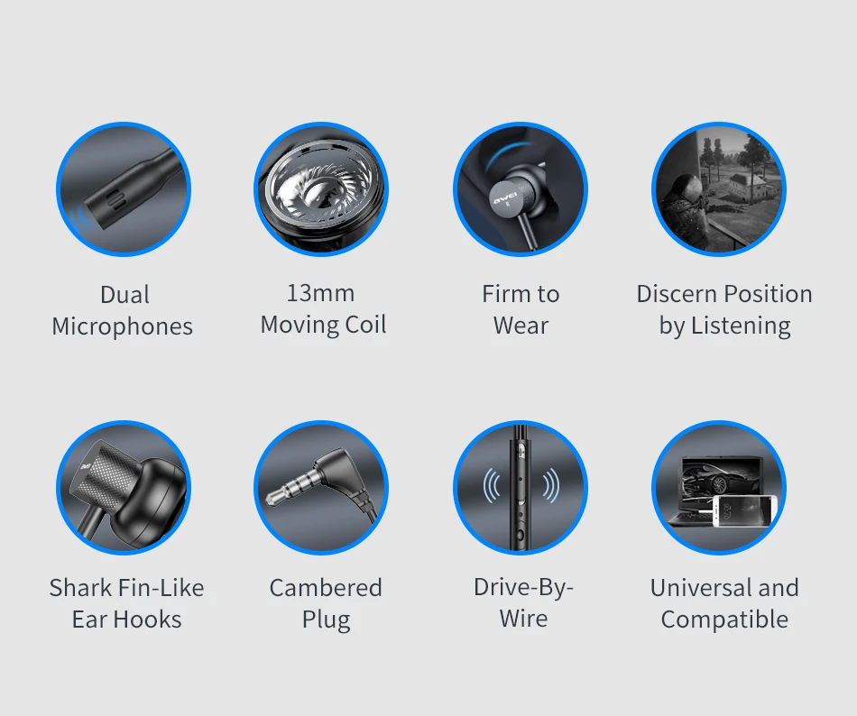 AWEI New ES-180i In-ear Gaming Earphones 3.5mm Plug