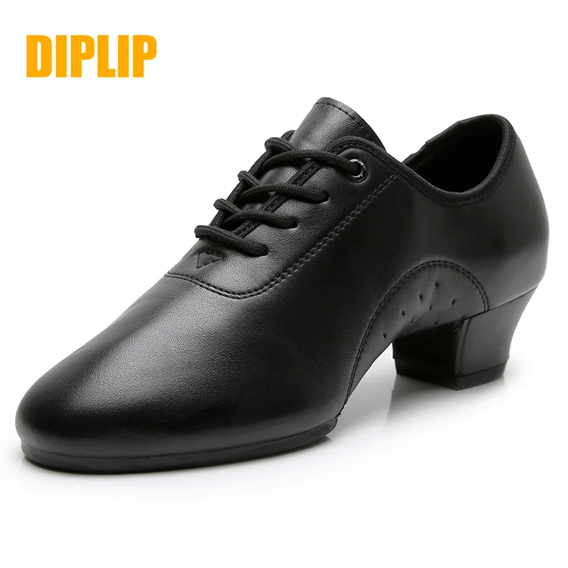 DIPLIP full grain leather men dance shoes black low-heel ballroom dance ...