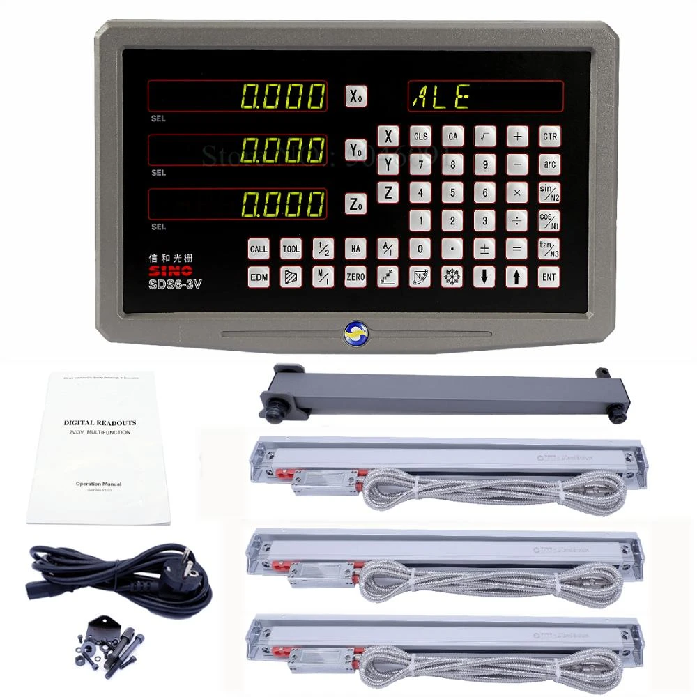 Complete Set Sino 3 Axis Dro Digital Readout Sds6-3v Metal Case With 3pcs Ka-300 Linear Glass ...