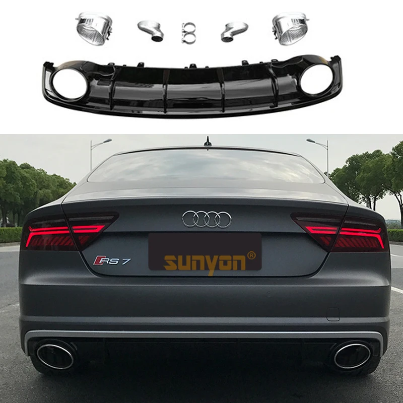 A7-Rear-Bumper-Lip-Diffuser-with-Exhaust-Muffler-Pipe-for-Audi-A7 ...