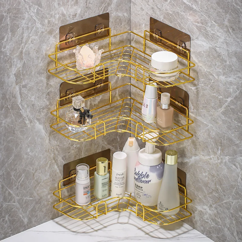 Bathroom Shelf No-drill Gold Corner Shelf Shower Shampoo Storage Rack ...