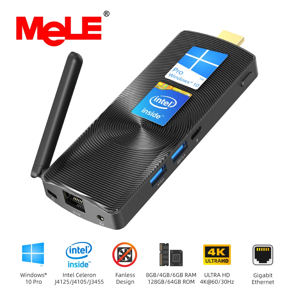 MeLE Fanless Mini PC Stick Intel Celeron J4125 Desktop Windows 10 Pro ...