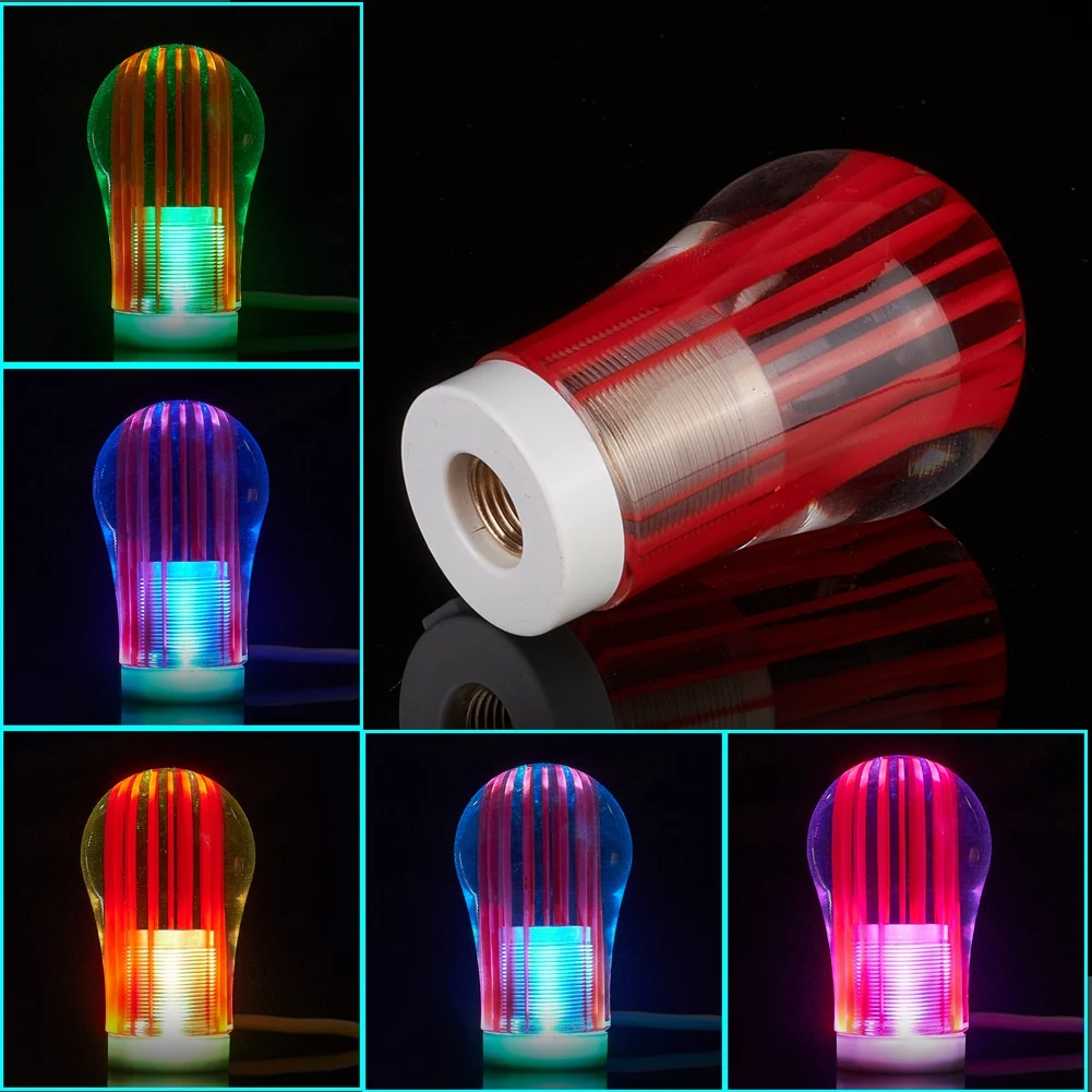LED Light RGB Shift Knobs Stripe Transparent Acrylic Crystal Gear Stick ...