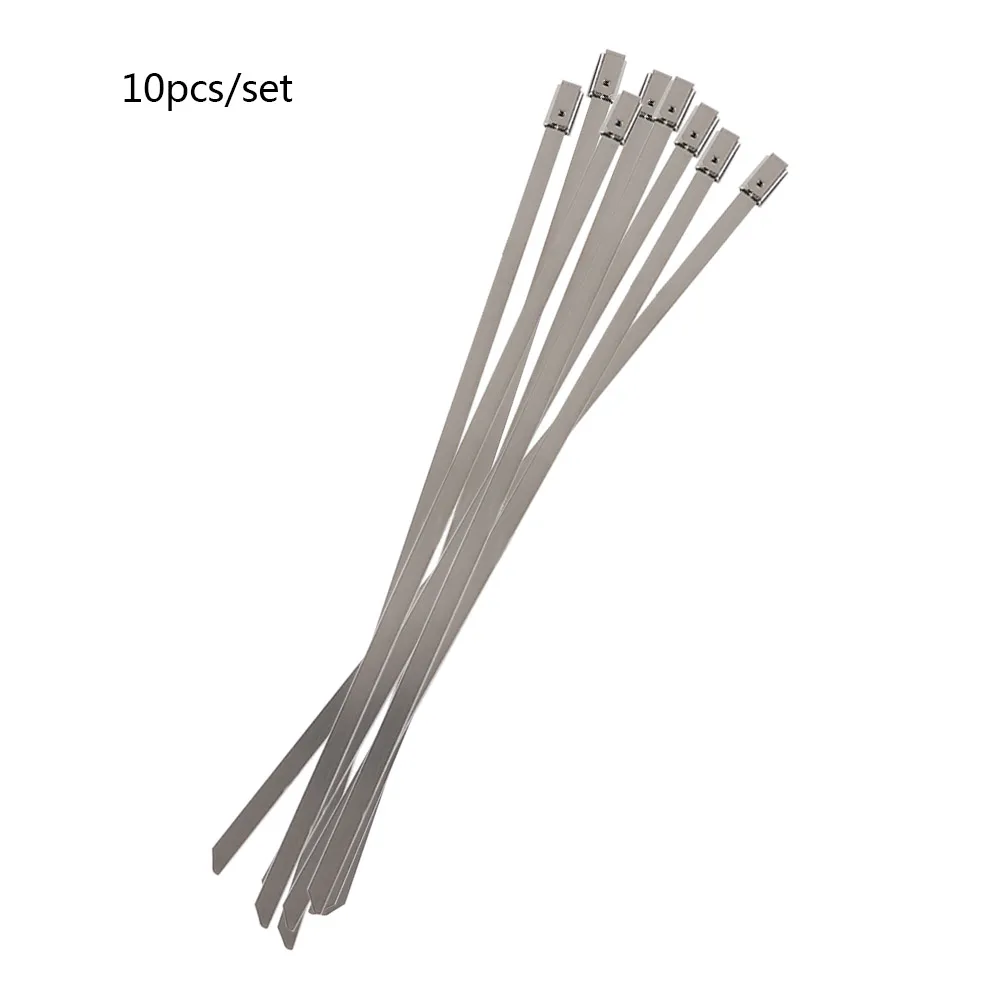 10Pcs 4.6*200mm 20cm Stainless Steel Metal Cable Zip Tie Strap Locking ...