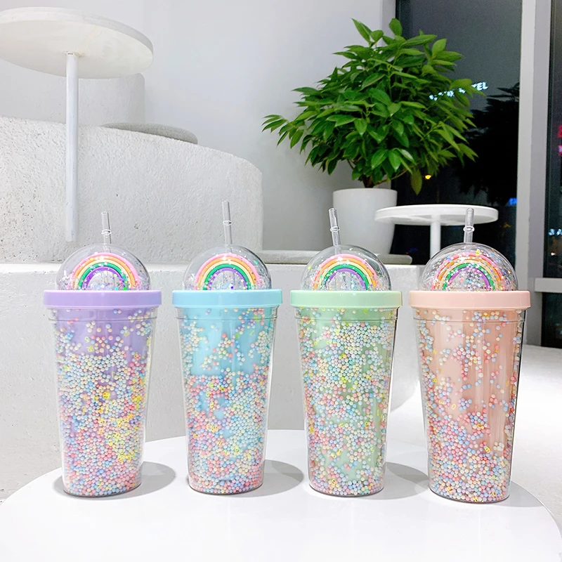 Double Layer Plastic Rainbow Bottle | Creative Water Bottle | Rainbow ...