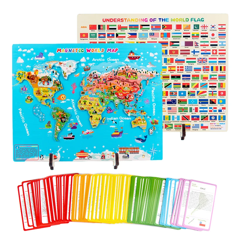 Children Magnetic World Map Puzzle Toys Country Flag Wooden Jigsaw ...
