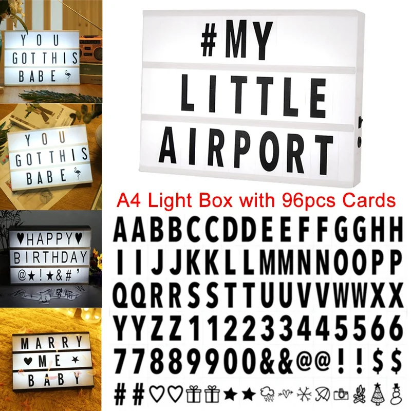 A4 LED Combination Light Box with 96pcs DIY Letter Symbol Cards Letter ...
