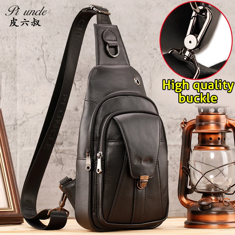 Pi Uncle Men's Chest Bag Genuine Leather Shoulder Bags For Men ...