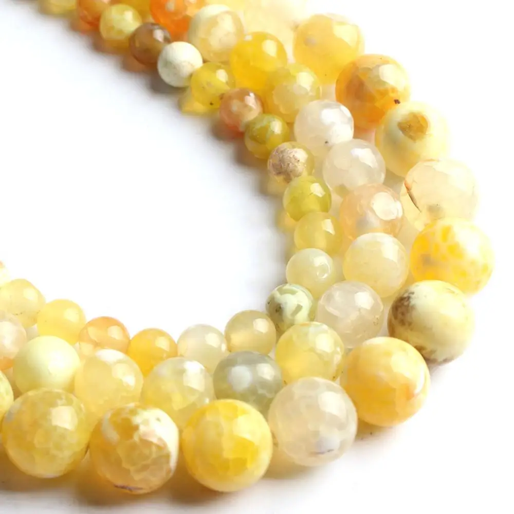 Yellow Fire Agates Natural Stone Beads Round Loose Spacer Bead For ...