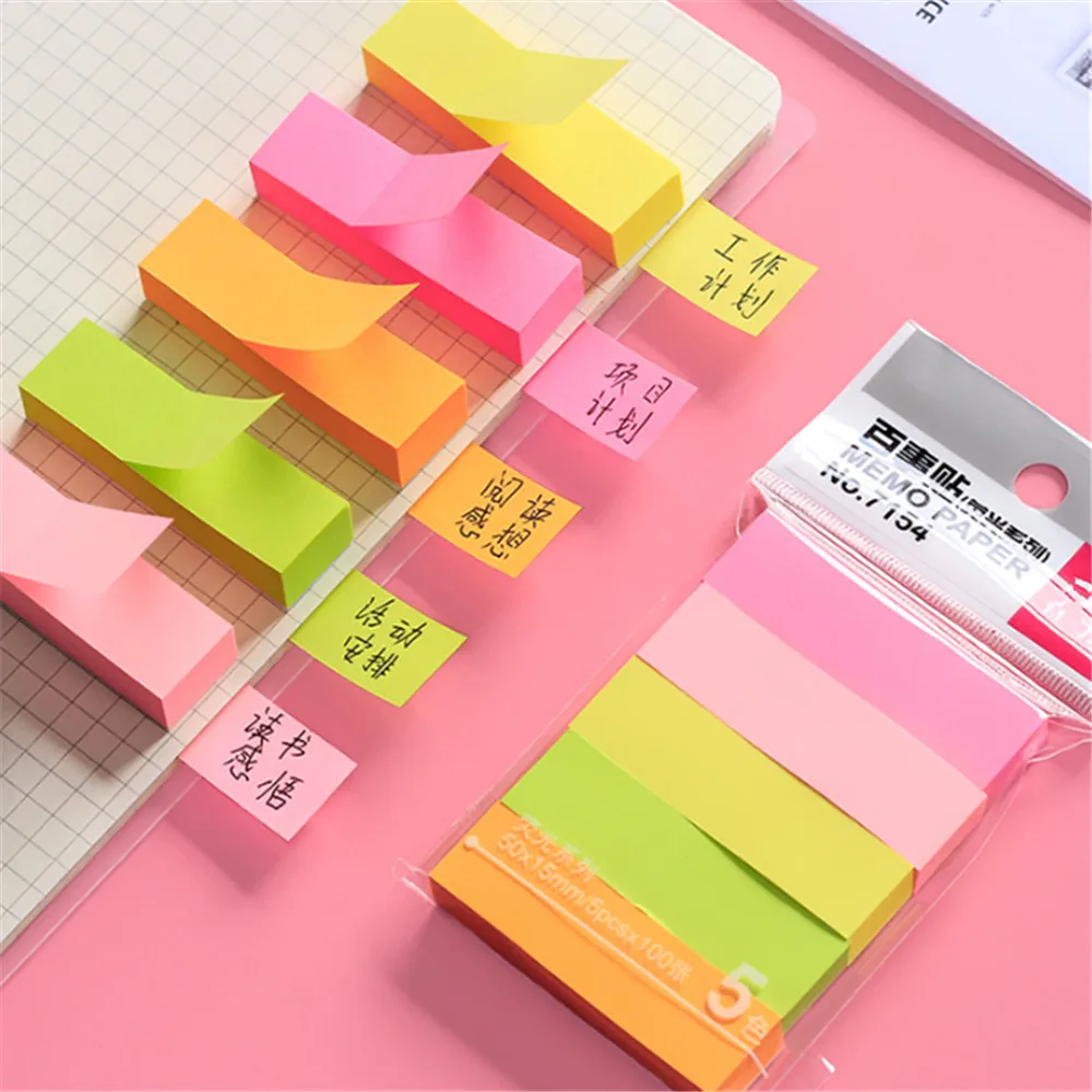 100 sheets 5 Fluorescence colors Self Adhesive Memo Pad paper Sticky ...