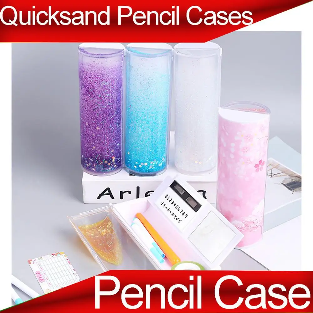 Pencil Case Translucent Quicksand Pencil Cases Multifunction Pencil Box ...