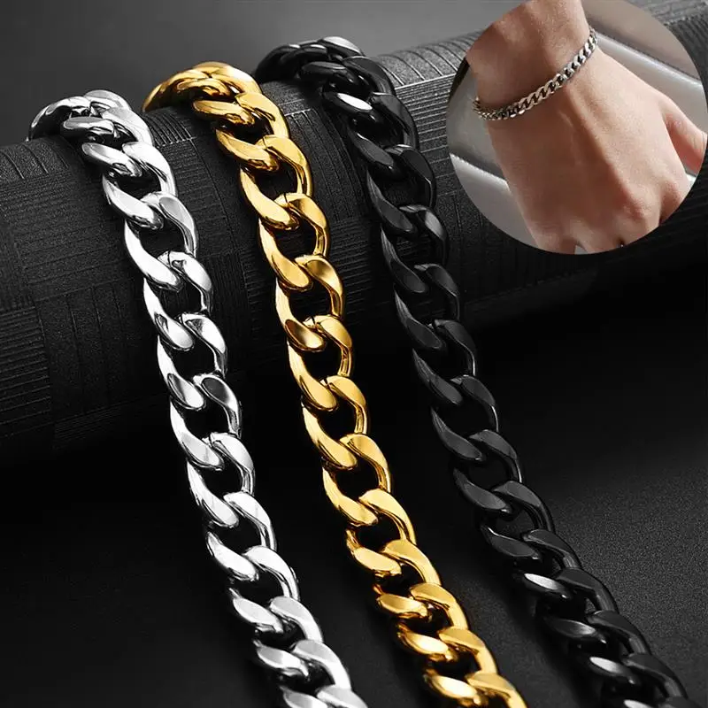 Jiayiqi 3-11 mm Men Chain Bracelet Stainless Steel Curb Cuban Link ...