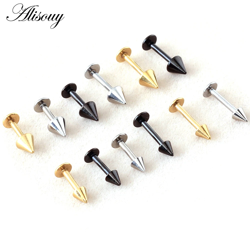 Black/gold/silver Color 316l Stainless Steel Spike Cone Labret Lip ...