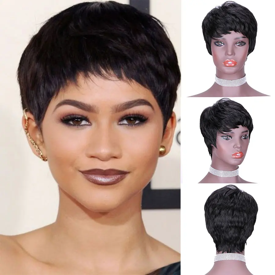 Perucas curtas com franja de cabelo humano para mulheres negras moda ...