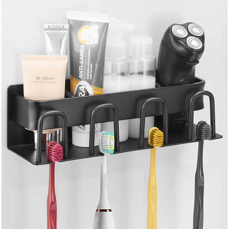 Toothbrush-Holder-Wall-Mount-Aluminium-Toothpaste-Rack-Bathroom-Storage ...