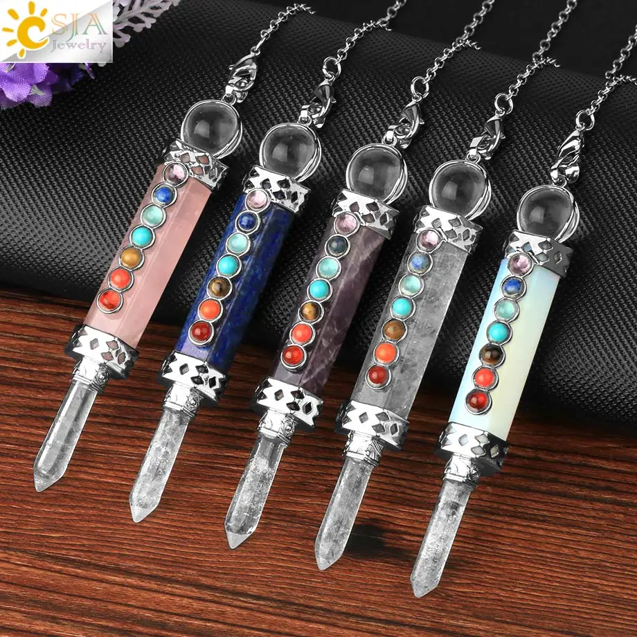 CSJA 7 Chakra Divination Pendulum for Dowsing Crystal Quartz Pendulums 2021 Natural Stone ...
