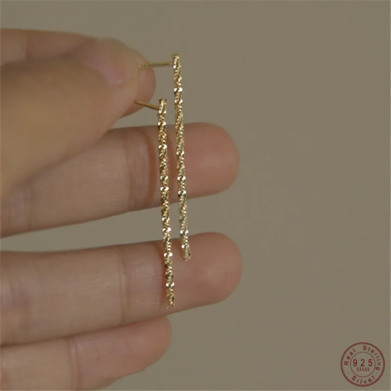 925 Sterling Silver Plating 14K Gold Sparkling Long Earrings for Women ...