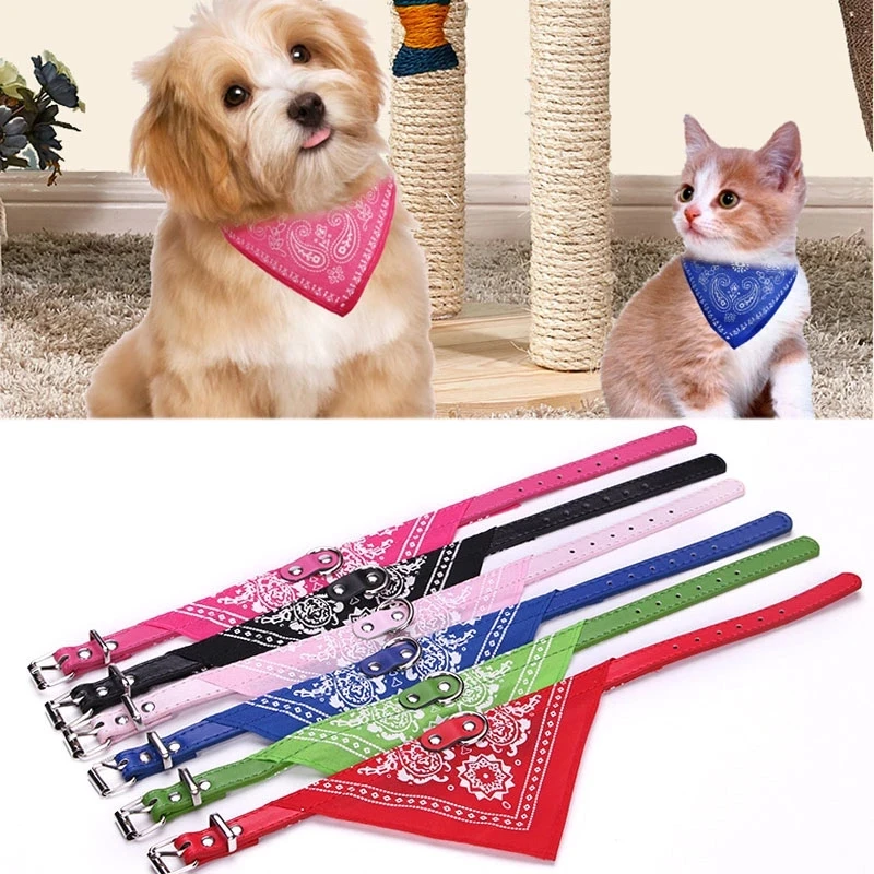 Pet Bandanas Collar for Dogs Cats Adjustable PU Leather Triangular Bibs ...