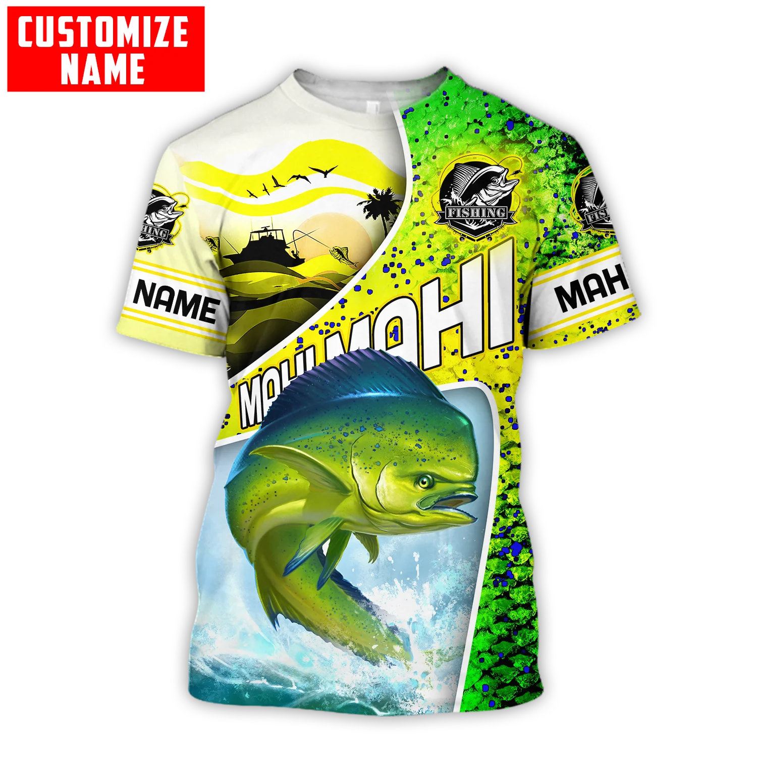 Custom name Mahi mahi fishing scales 3D Printing Mens t shirt Summer ...