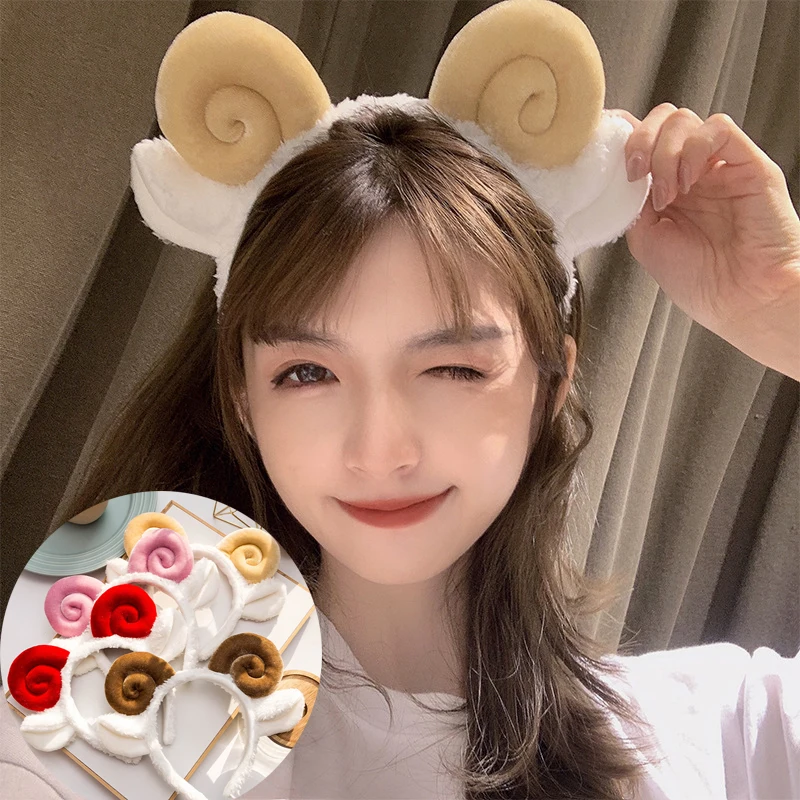 귀여운 양 뿔 양모 머리띠 부드러운 귀 헤어 밴드 어린이 소년 소녀 만화 토끼 머리 팬더 헤어 후프 크리스마스 파티 머리