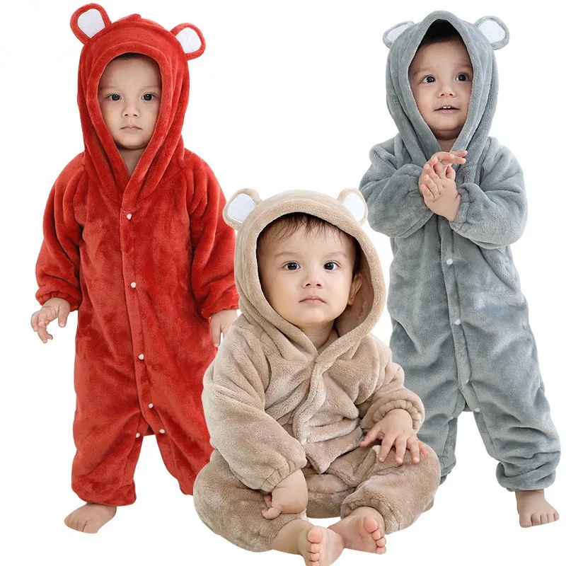 2021-New-Flannel-Romper-Children-s-Bear-One-piece-Hooded-Single ...