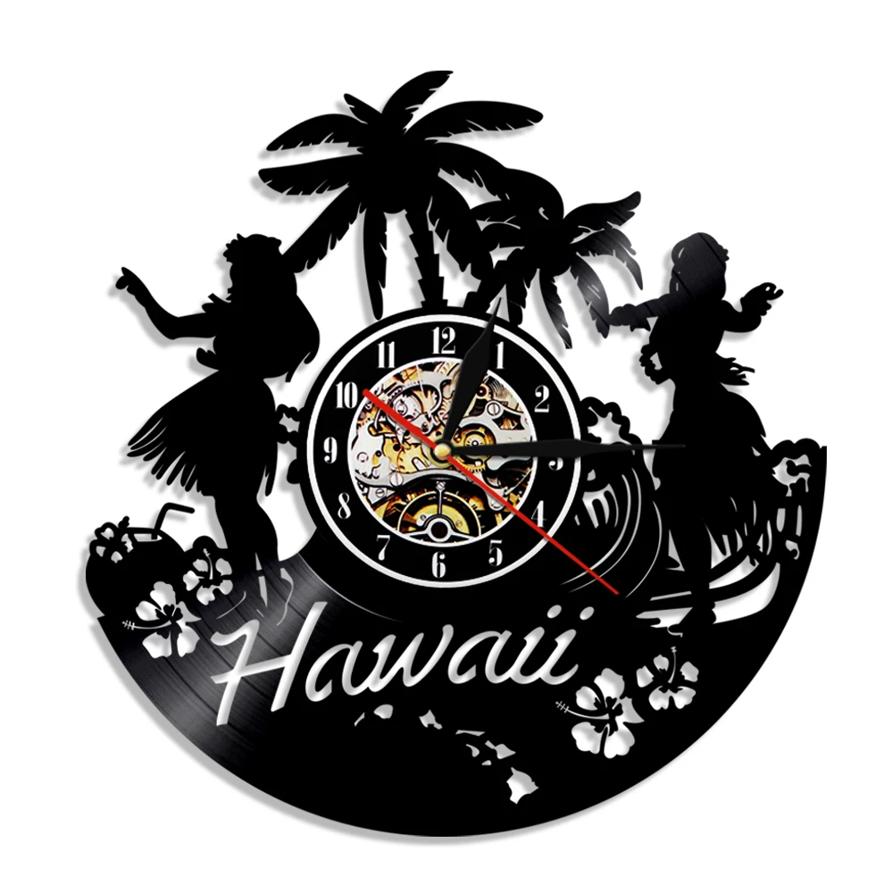 Hawaii Wall Clock Hawaiian Luau Vinyl Record Wall Clock Home Decor ...