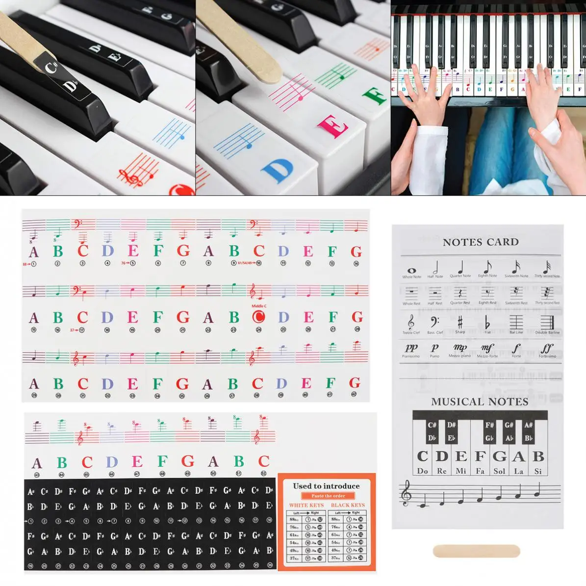 25 / 49 / 54 / 61/76 / 88 Color Transparent Piano Keyboard Stickers ...