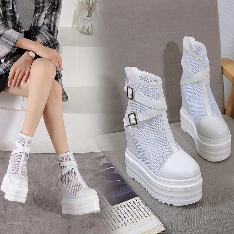 2021 Summer Breathable Womens Platform Boots Harajuku Chunky Heel ...