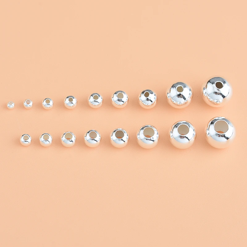 50pcs 925 Sterling Silver Round Beads Spacer Beads Jewelry Findings ...