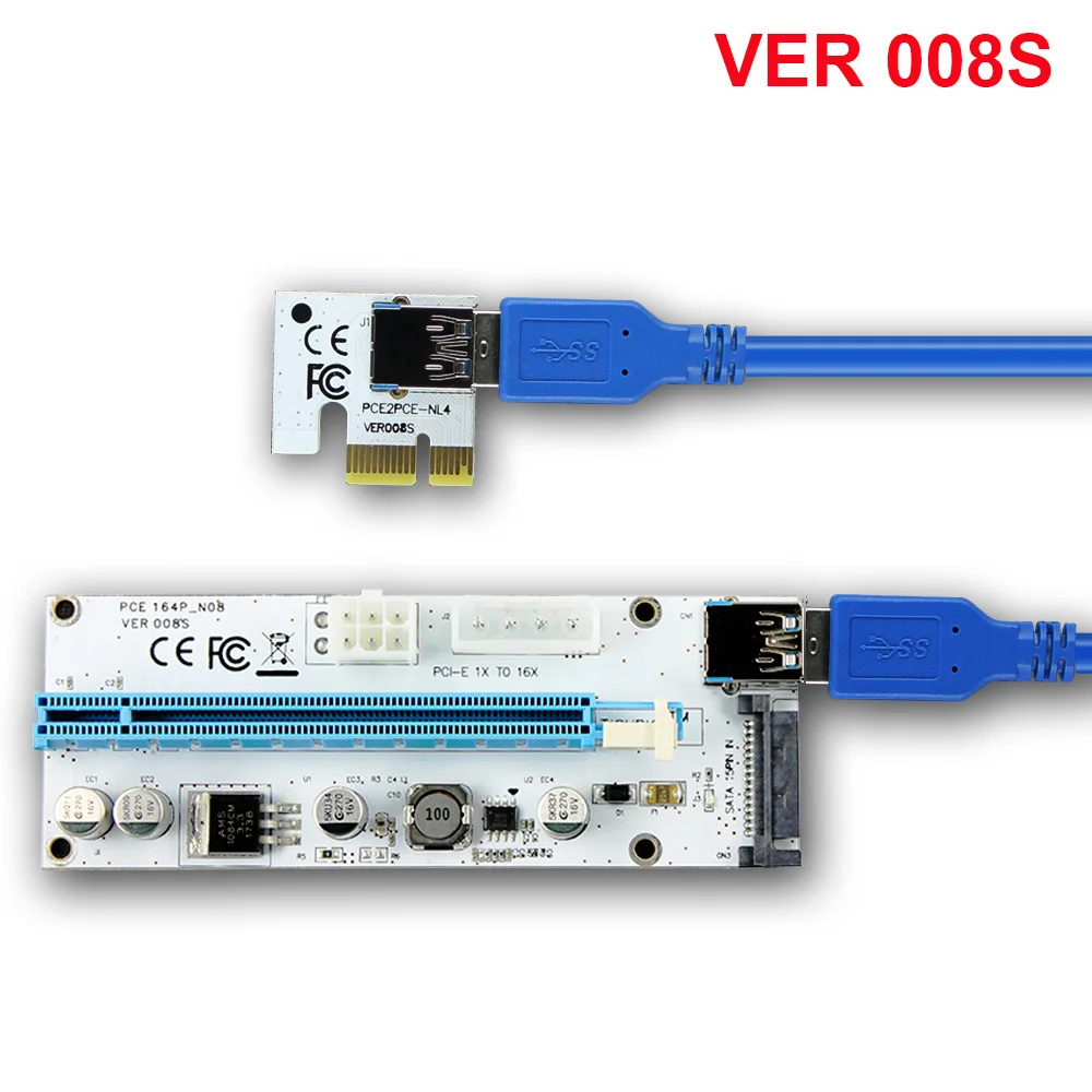 Riser 008S PCIe PCI E PCI Express Riser Card 4 Pin 6 Pin SATA Ports 1X ...