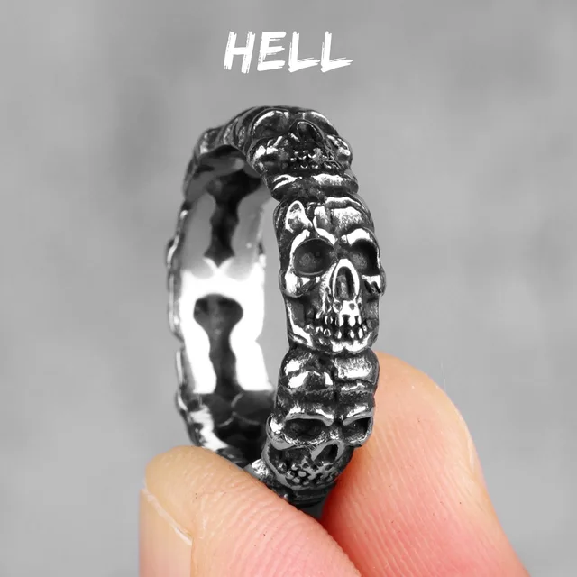 Stainless Steel Men Gothic Skull Head Rings