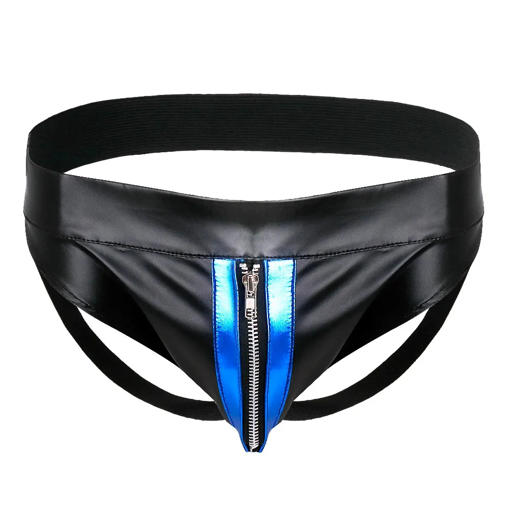 Mens Wetlook Leather Bulge Pouch Underwear Open Butt Jockstrap Thong G ...