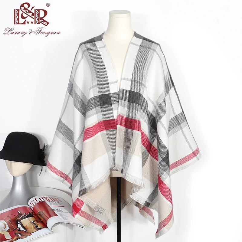 Double-Sided-Cashmere-Winter-Poncho-One-Side-Plaid-Thicker-Shawls-and ...