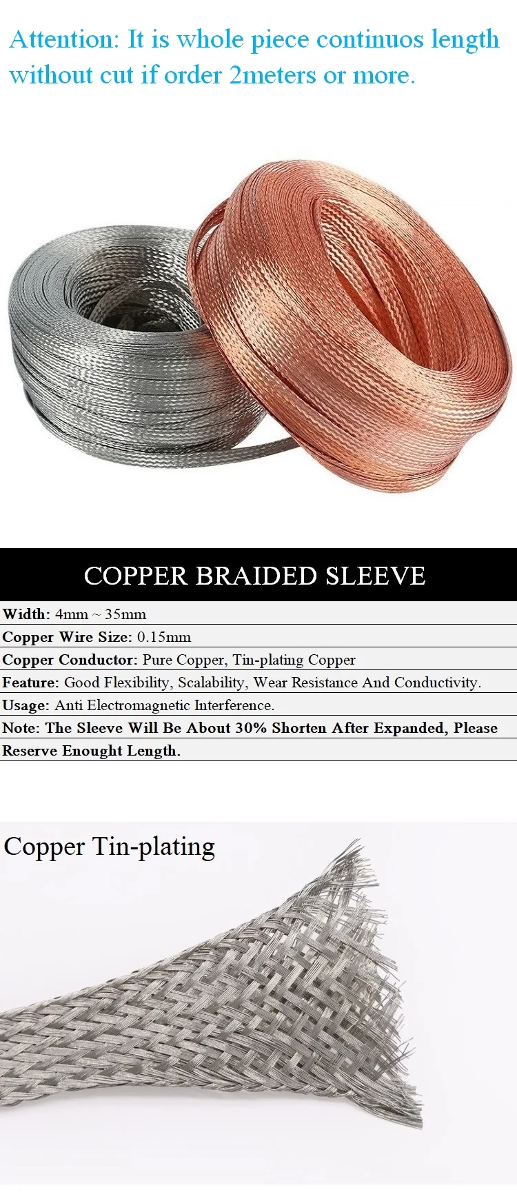 Tinned Copper Braided Sleeve 4mm Metal Sheath Anti interference ...
