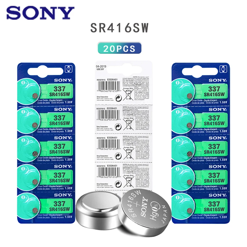 Sony – batterie 337 SR416SW, 20 pièces, 1.55V, avec oxyde d'argent ...