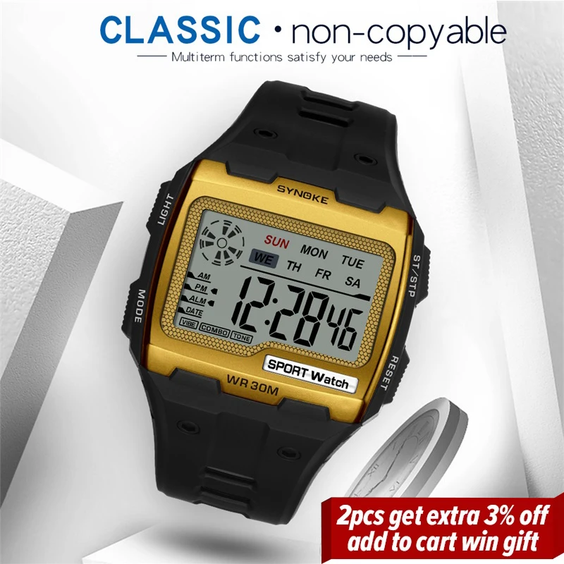 SYNOKE Men Digital Watches New Arrival Big Square Dial Alarm Week ...