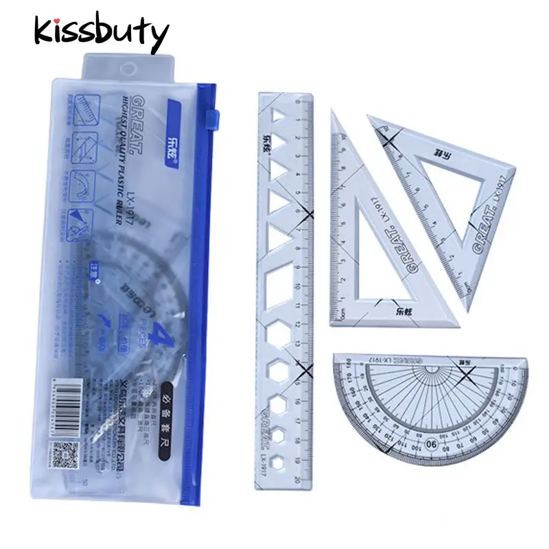 4PCS-Set-Drawing-Ruler-Measurement-Geometry-Triangle-Ruler-Straightedge ...