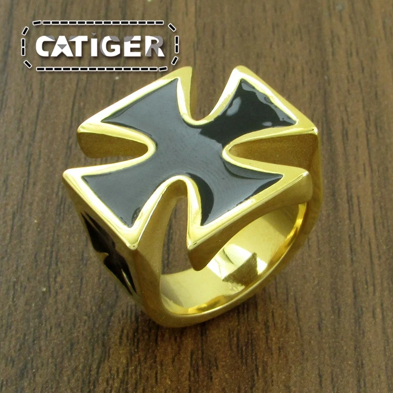 Gothic-German-Army-Iron-Cross-Ring-Stainless-Steel-Jewelry-Punk-Golden ...