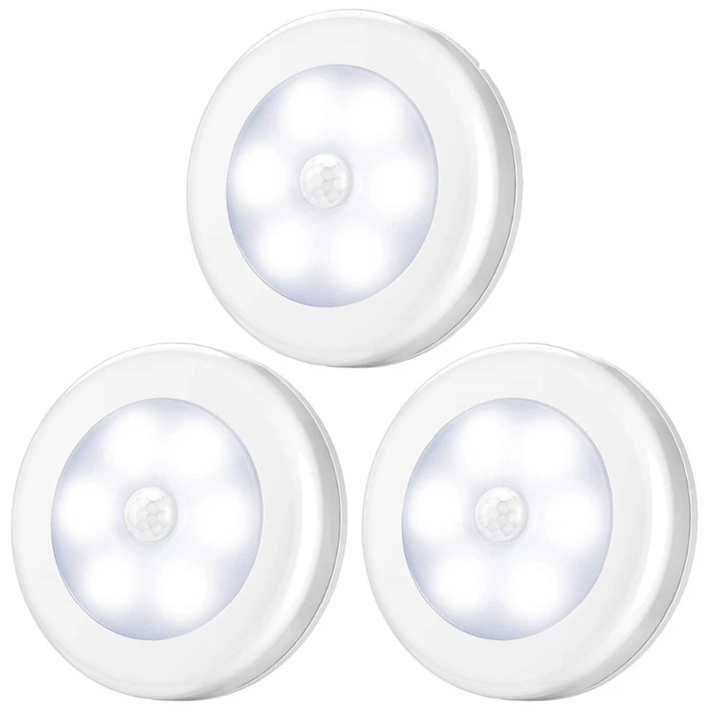 Wireless Round Motion Sensor LED Night Light Battery Powered Cabinet ...