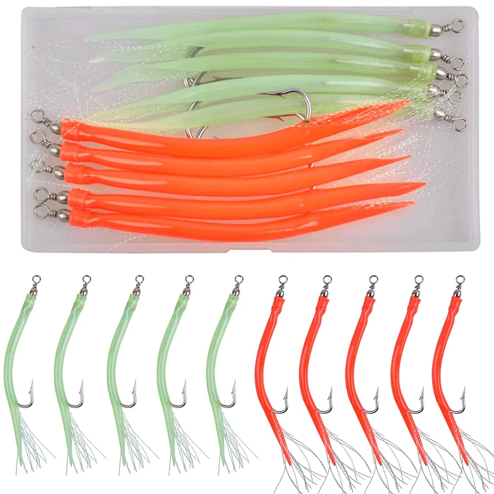 10Pcs-Box-Eel-Tube-Jig-Bait-Shank-Offset-Octopus-Barbed-Fishing-Hook ...