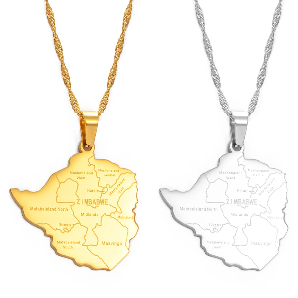 Anniyo-Map-of-Zimbabwe-With-City-Pendant-Necklaces-Silver-Color-Gold ...