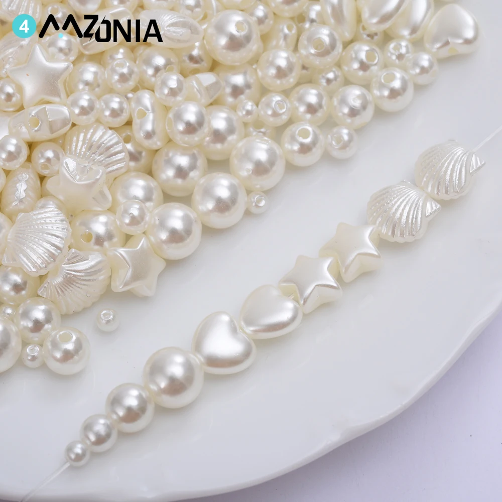 Diy 4-10mm Imitation Pearl Beads Shells Star Heart Shape Beads Round Beaded For Jewelry Making ...
